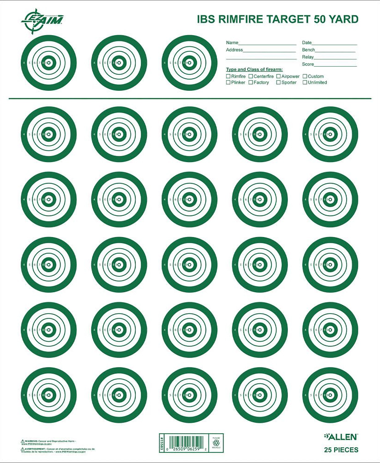 Allen Official IBS Rimfire Target Non-Adhesive White/Green 25 Pack ...